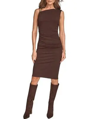 Donna Karan New York Asymmetric Neck Hardware Sheath Dress - Chocolate Pl