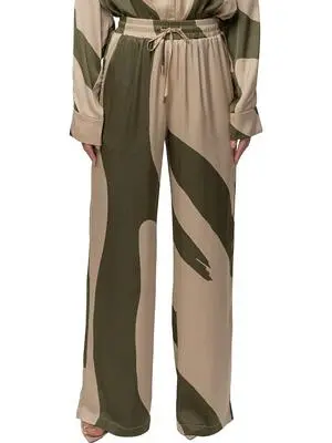 JLUXLABEL Printed Wide Leg Pants - Beige/black