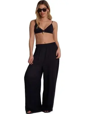 GOTTEX BEACH LIFE Satin Shore High Waist Beach Pant - Black