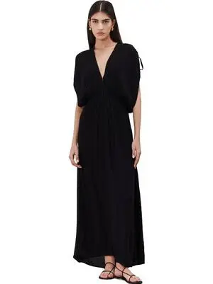 GOTTEX BEACH LIFE Solena Crêpe V Neck Midi Dress Cover-up - Black