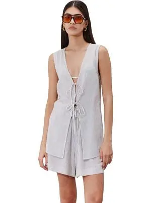 GOTTEX BEACH LIFE Saltstripe Front Tie Vest Cover-up - Black-cream