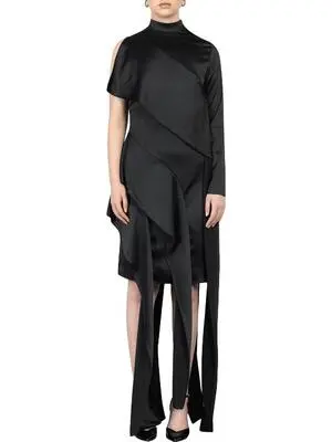 LAURA APARICIO Viscose Volant Asymmetrical Dress - Black