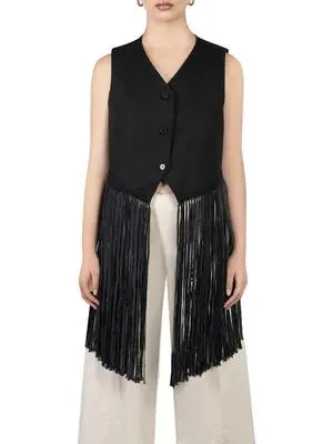 LAURA APARICIO Macrame Fringe Gilet - Black