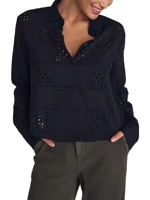 Bella Dahl Embroidered Eyelet Button-up Shirt - Black