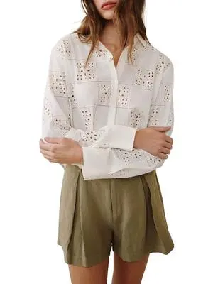 Bella Dahl Embroidered Eyelet Button-up Shirt - Soft Ivory