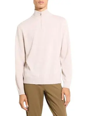Theory Hilles Quarter Zip Cashmere Sweater - Alabaster Melange