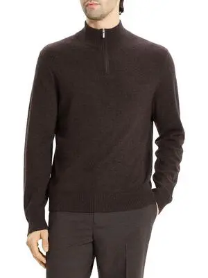 Theory Hilles Quarter Zip Cashmere Sweater - Brownwood Melange