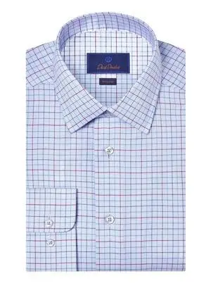 David Donahue Regular Fit Check Cotton Dobby Dress Shirt - Sky/merlot