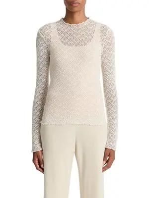 Vince Lace Mock Neck Top - Alabaster