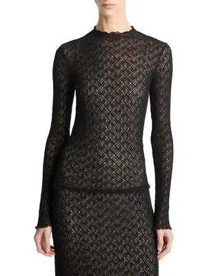 Vince Lace Mock Neck Top - Black