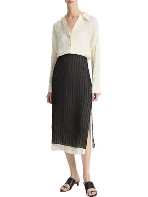 Vince Striped Layered Midi Skirt - Black