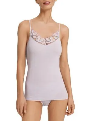 Hanro Kalea Embroidered Trim Cotton Camisole - Pink Lavender