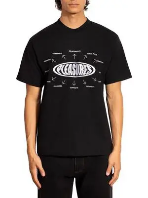 PLEASURES Overview Logo Cotton Graphic T-shirt - Black