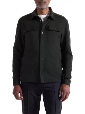 Bugatchi Heathered Knit Snap-up Shirt Jacket - Black