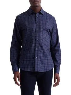 Bugatchi Julian Shaped Fit Check Cotton Button-up Shirt - Navy