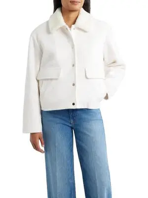 Bernardo Faux Shearling Lined Crop Jacket - Brigth White