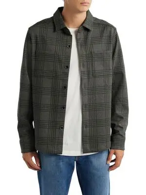 Robert Barakett Upton Plaid Double Knit Overshirt - Olive