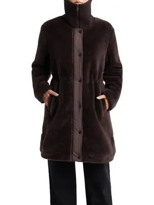 Bernardo Faux Shearling Coat - Chocolate
