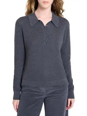 TWP Jorden Thermal Cashmere Polo Sweater - Charcoal