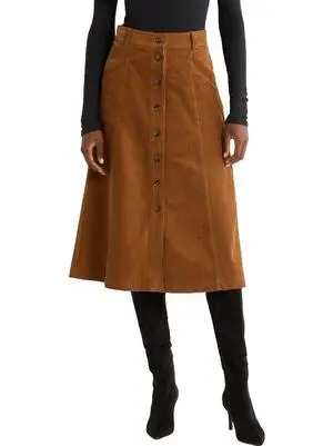 Paige Jahn Corduroy Midi Skirt - Cognac
