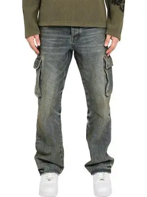 PURPLE BRAND Vintage Wash Relaxed Fit Cargo Jeans - Light Indigo