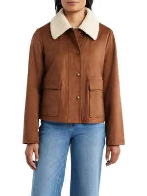 Sam Edelman Faux Leather Jacket With Faux Shearling Collar - Cyrus Tan