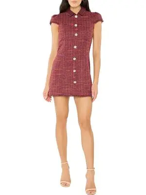 Likely Riello Fringe Tweed Mini Dress - Wine Multi