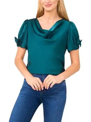 CECE DUPRAZ Satin Charmeuse Top With Bow Sleeves - Darkforest