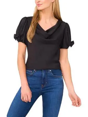 CECE DUPRAZ Satin Charmeuse Top With Bow Sleeves - Rich Black