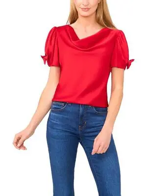 CECE DUPRAZ Satin Charmeuse Top With Bow Sleeves - Stoplight Red