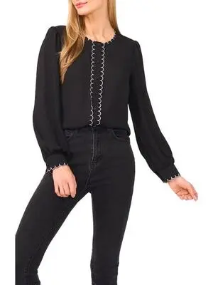 CECE DUPRAZ Scallop Detail Top - Rich Black