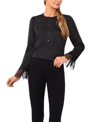 CECE DUPRAZ Pintuck Lace Trim Top - Rich Black