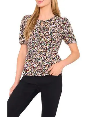 CECE DUPRAZ Floral Knit Keyhole Top - Rich Black