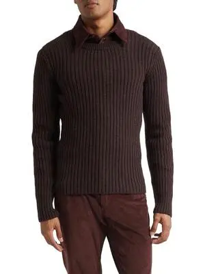 Dolce & Gabbana Wool Rib Crewneck Sweater - M0023 Marrone Scuro 3