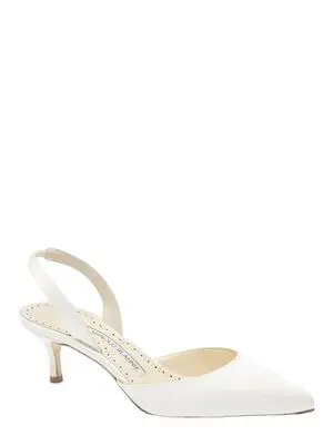 Manolo Blahnik Carolyne Bridal Pointed Toe Slingback Mule - Cream