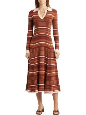 MOON RIVER Stripe Long Sleeve Midi Sweater Dress