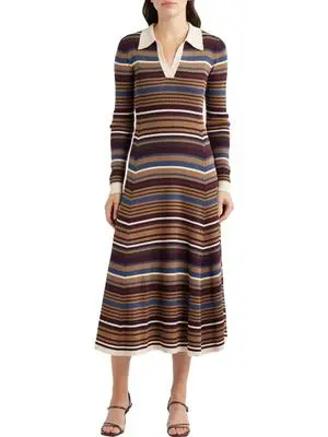 MOON RIVER Stripe Long Sleeve Midi Sweater Dress