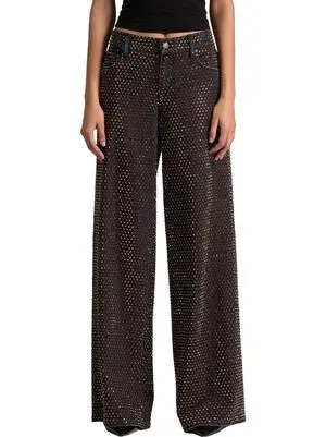 Alice + Olivia Stud Embellished Wide Leg Jeans - Maya Charcoal Black