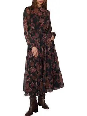 LOST + WANDER Whispers Of Bohemia Maxi Dress - Black Plum Floral