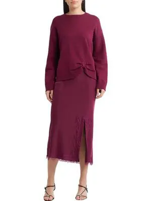 ZOE AND CLAIRE Side Knot Crewneck Sweater - Burgundy