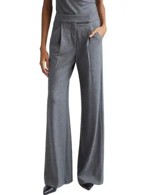 Veronica Beard Marbeau Wool Blend Wide Leg Pants - Medium Heather Grey