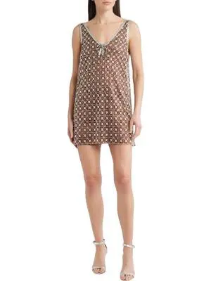Saylor Jeanetta Sequin Embroidery Cocktail Minidress - Chocolate