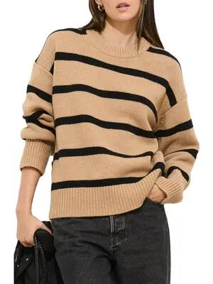 ALEX MILL Nottinghill Stripe Merino Wool Blend Sweater - Camel/black