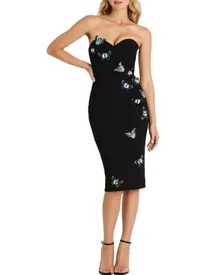 HELSI Sequin Butterfly Strapless Cocktail Dress - Black