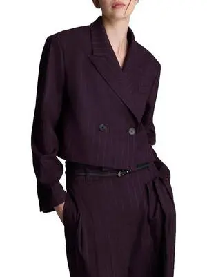 KENNETH COLE Double Breasted Crop Boyfriend Blazer - Deep Maroon Multi