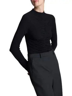 KENNETH COLE Ruched Mock Neck Top - Black