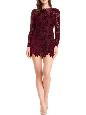 Dress The Population Stassi Floral Lace Velvet Minidress - Oxblood