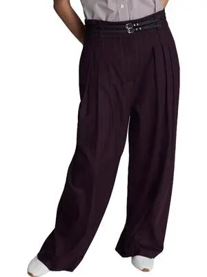 KENNETH COLE Pinstripe Pleated Wide Leg Pants - Deep Maroon Multi
