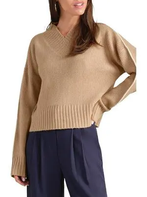 RHONE V-Neck Ribbed Sweater Camel Tan