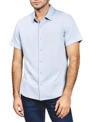 7 Diamonds Camino Short Sleeve Knit Button-up Shirt - Dusty Blue